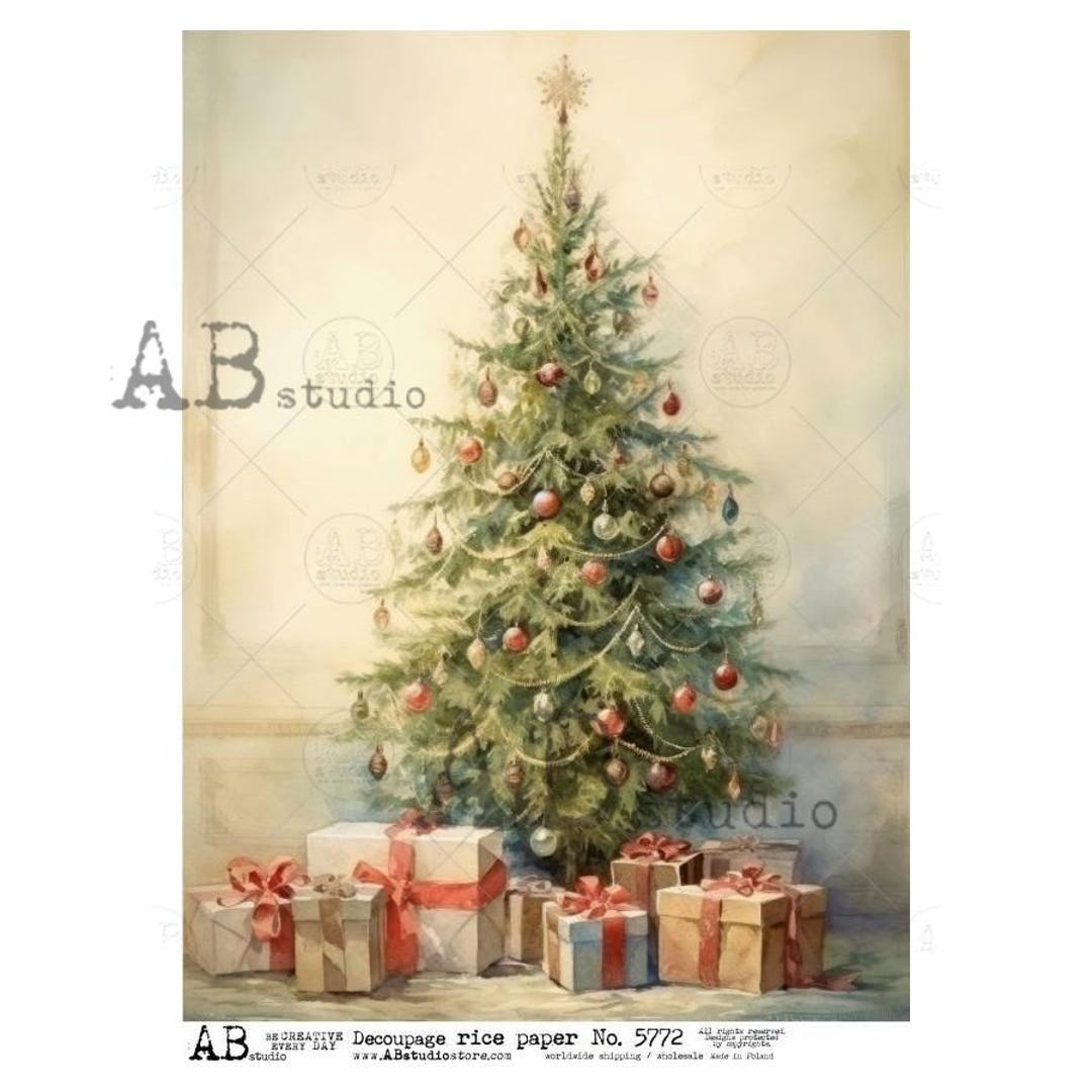 A4 Vintage Christmas Tree Cards Decoupage Rice Paper by AB Studio for ...
