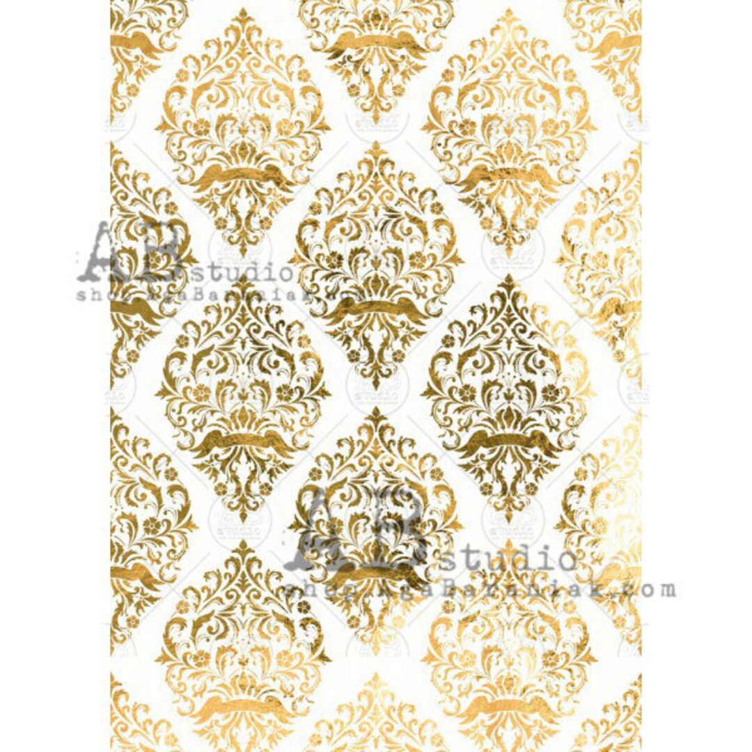Royal Damask Gilded Gold Decoupage Paper for DIY Craft, Junk Journal ...