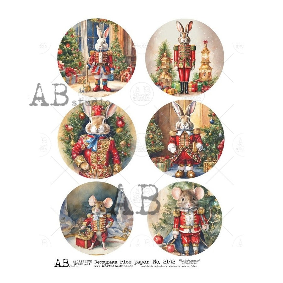 Bunny Nutcracker Decoupage Rice Paper AB Studio for Junk Journal, Craft ...