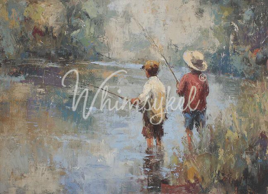 29x21" Large Decoupage Tissue Paper, Boys Just Fishing Decoupage Paper ...