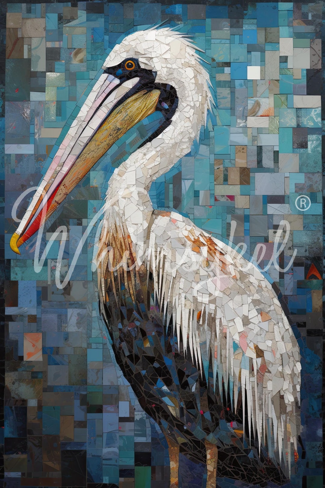 21x29" Large Decoupage Tissue Paper, Pelican Mosaic Bird Decoupage ...