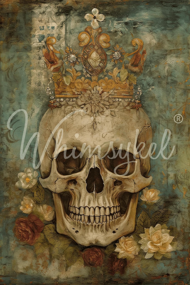 21x29" Large Decoupage Tissue Paper, Skull Queen Decoupage Paper From ...