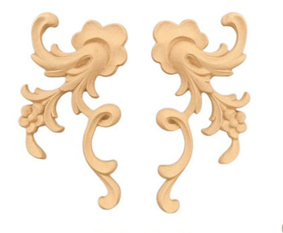 6.38" X 3.23" Pair of Scroll Appliques Furniture Embellishment IFW 1388 ...