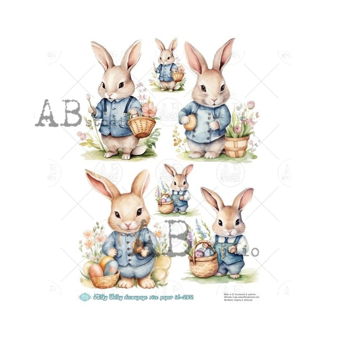 Bunny Rabbit Decoupage Rice Paper, Easter Decoupage DIY Papercraft ...