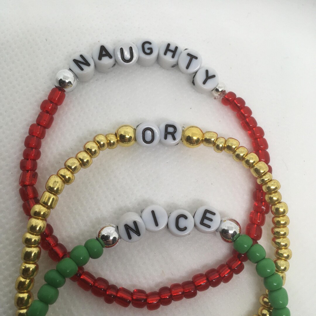 Easy On/off Christmas Bracelets Seed Bead Sayings or Word Stretch Red ...