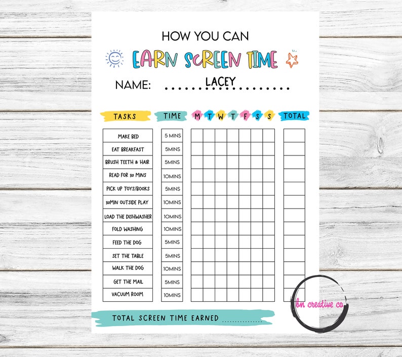 Kids Screen Time Checklist Editable Screen Time Chart - Etsy Australia