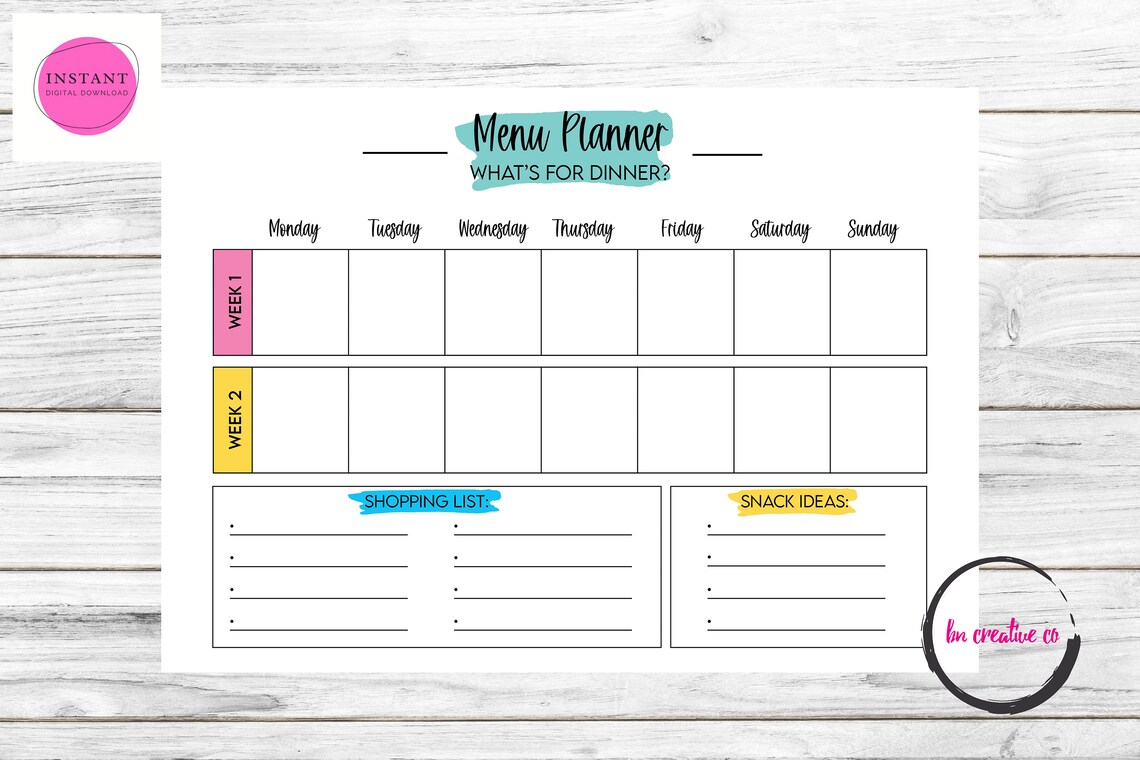 Printable Family Menu | Weekly Meal List | Fridge Forecast | What's for ...