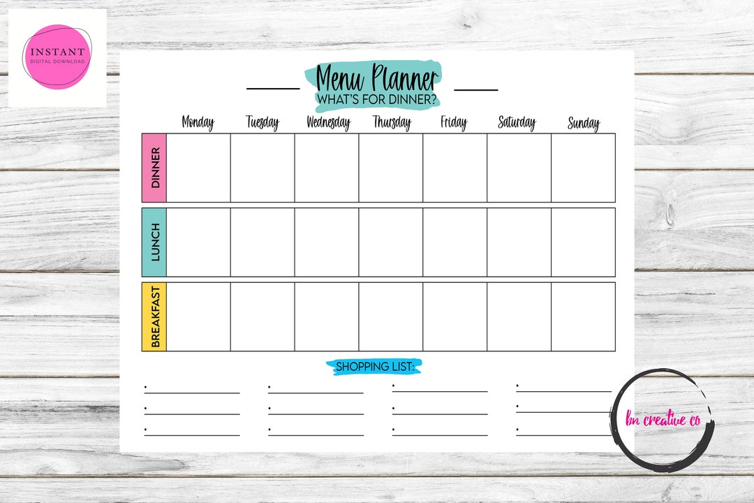 Printable Family Menu | Weekly Meal List | Fridge Forecast | What's for ...
