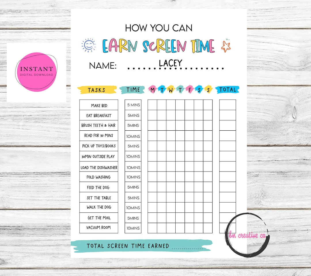 Kids Screen Time Checklist | Editable Chore Chart for Kids | Screen ...
