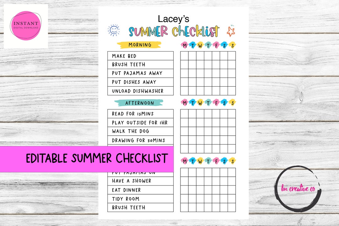 Summer Checklist for Kids | Printable Daily Summer Routine | Kids ...