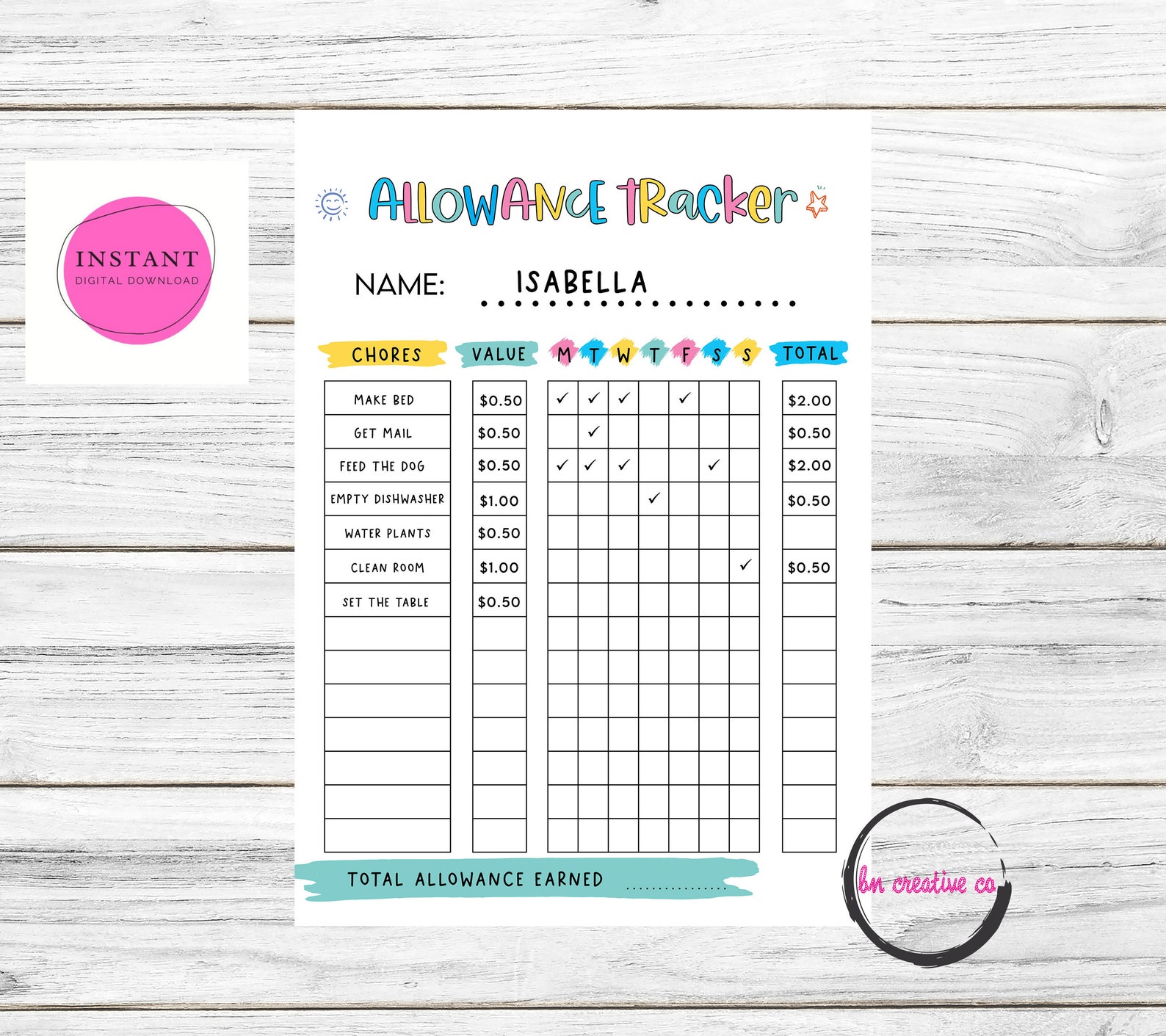 Chore Chart for Kids | Kids Allowance Tracker | Editable PDF Chore ...