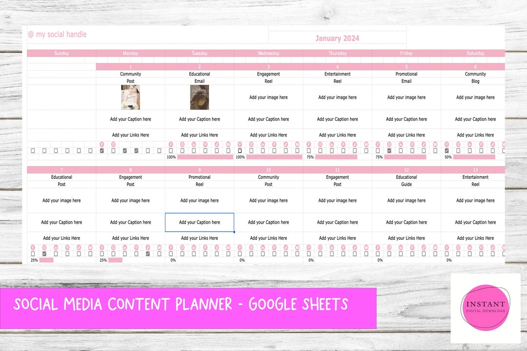 Social Media Content Calendar & Planner Spreadsheet | Monthly Digital ...