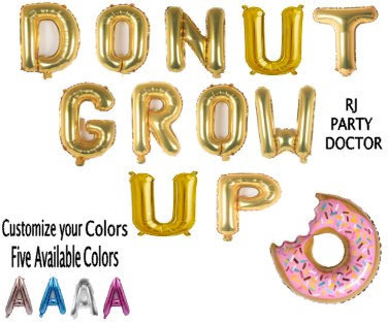 16" Donut Grow up Letter Balloons Gold, Silver, Rose Gold, Pink, Donut ...