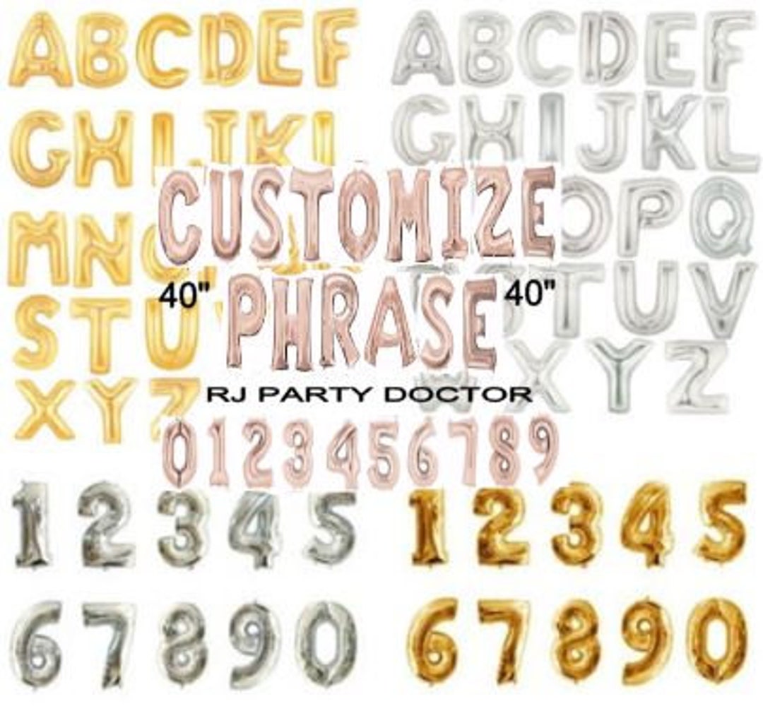 40" Inch Jumbo Balloon Letters, Customized Your Phrase or Numbers in ...