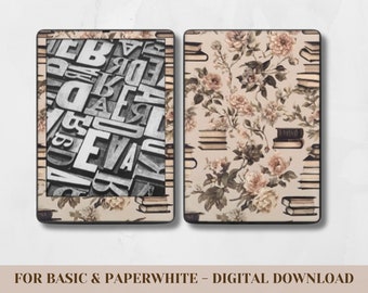 Black & White Vintage Florals | Digital Download | Kindle Skin Cover ...