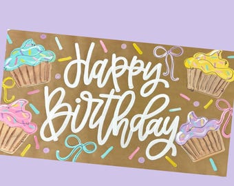 Painted Banner | Custom Hand Painted | Happy Birthday Sign ...