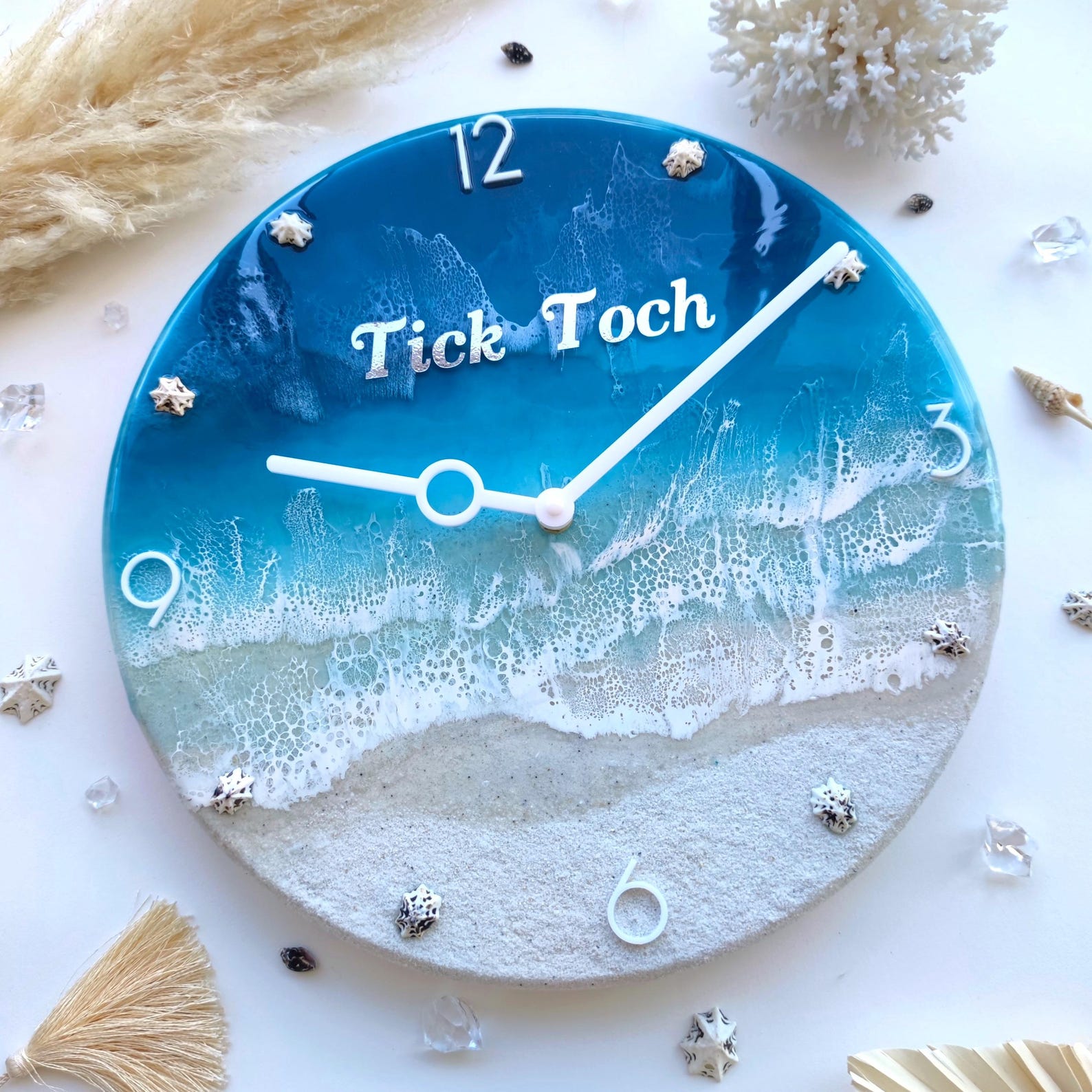 Epoxy Beach Clock Custom Ocean Resin Wall Art, Newlywed Gift, Coastal ...