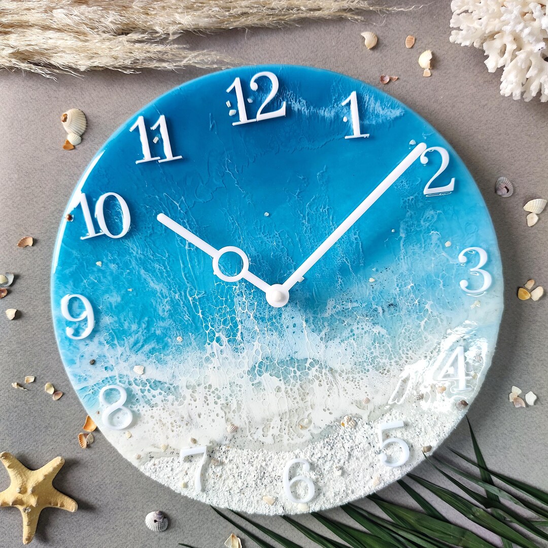 Resin Beach Wall Clock: Custom Sea Theme Epoxy Wall Art, Personalized ...