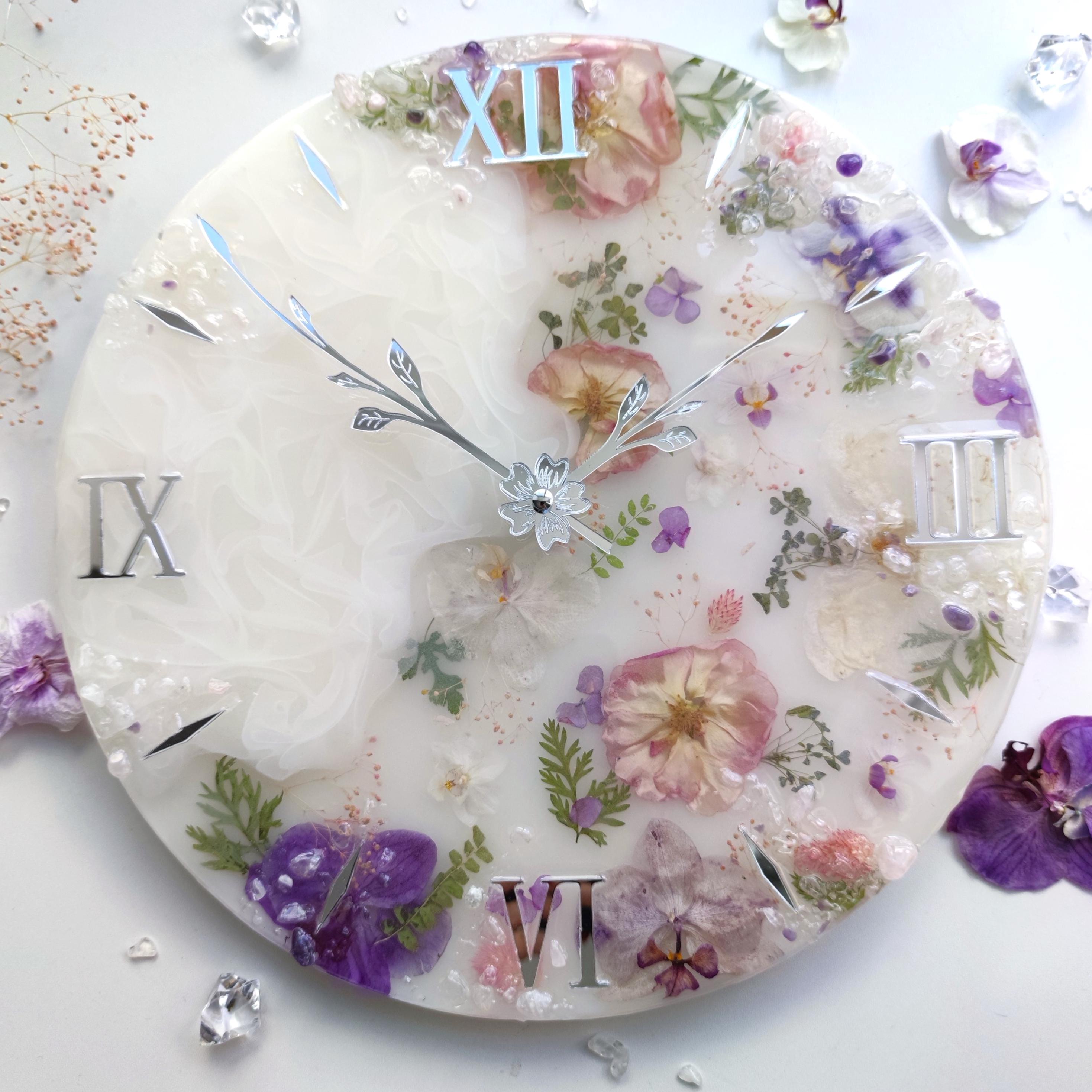 Resin Flower Wall Clock, Floral Preservation Wall Art, Dried Flower Art ...