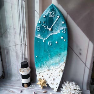 Surfboard Wall Clock Unique Nautical Decor Ocean Resin Art Clock ...