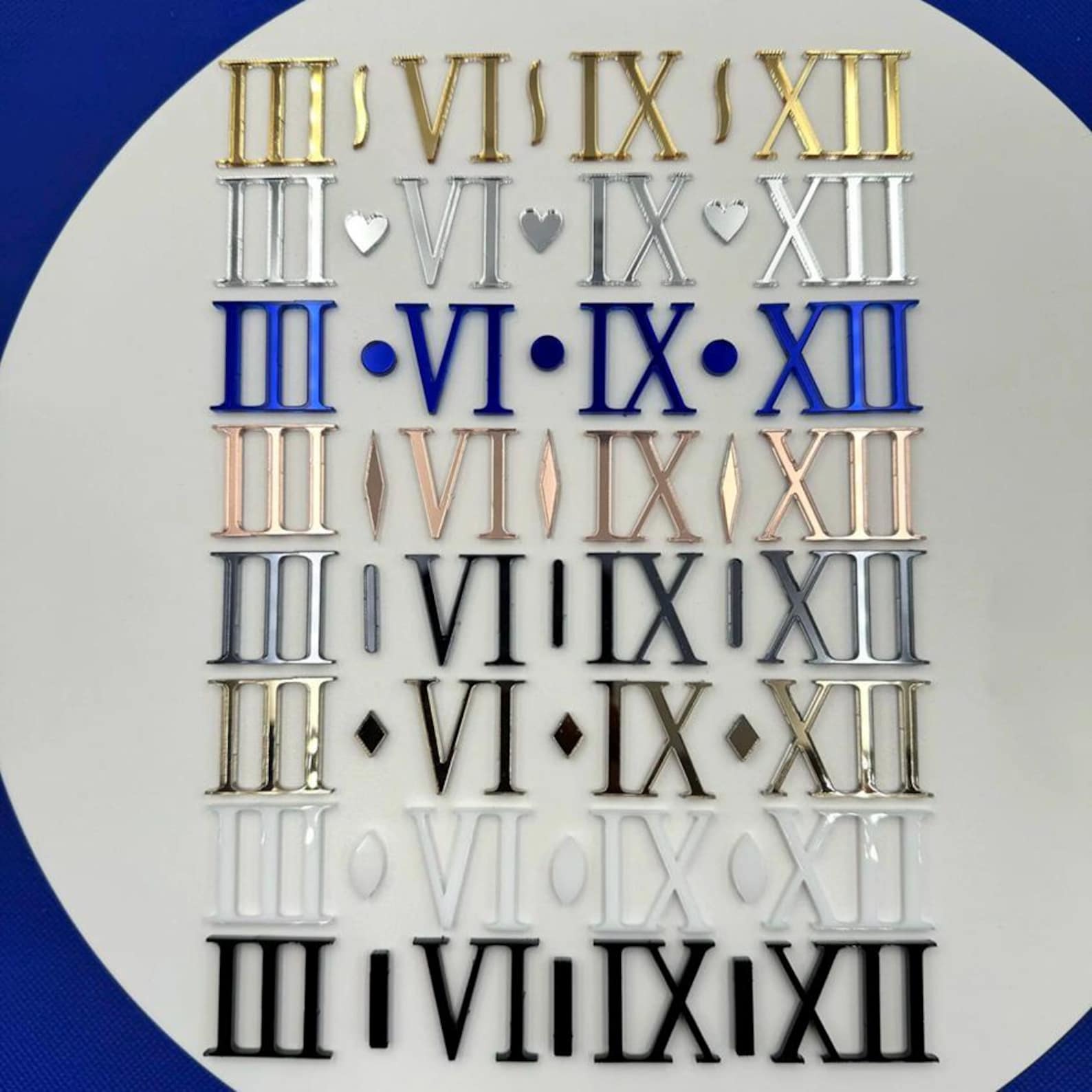 Gold 4psc Acrylic Roman Numbers and 8 Psc Mirror Clock Face Markers Set, Hour Parts DIY Clock ...