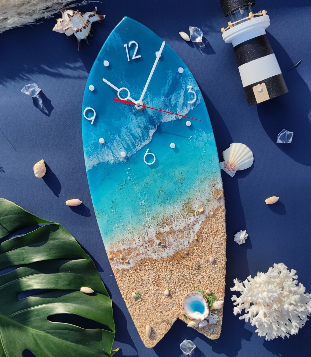 Decorative Surfboard Wall Clock, Beach House Surfboard Decor, Coastal ...