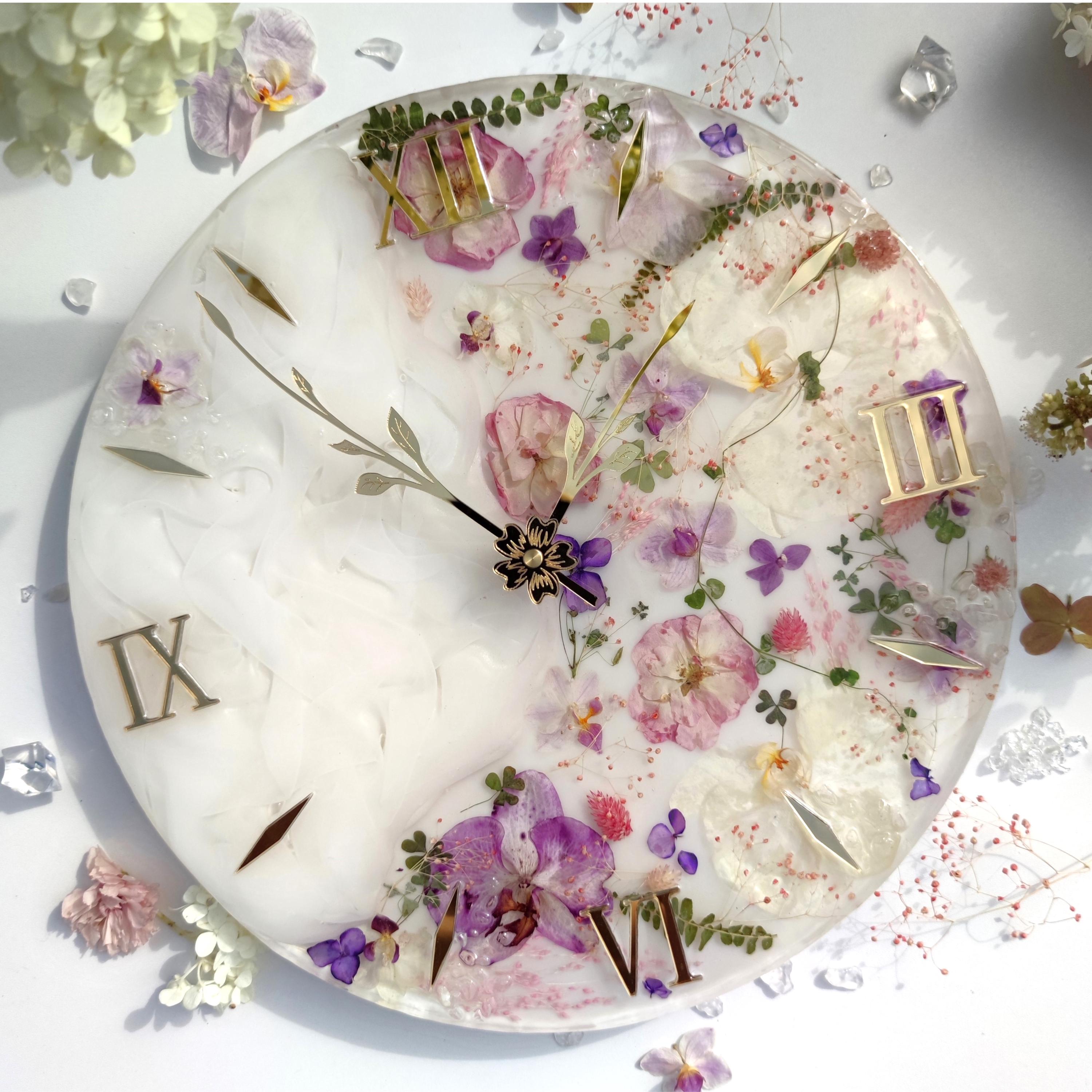 Resin Flower Wall Clock Anniversary Gifts Unique Home Decor Wall Art ...
