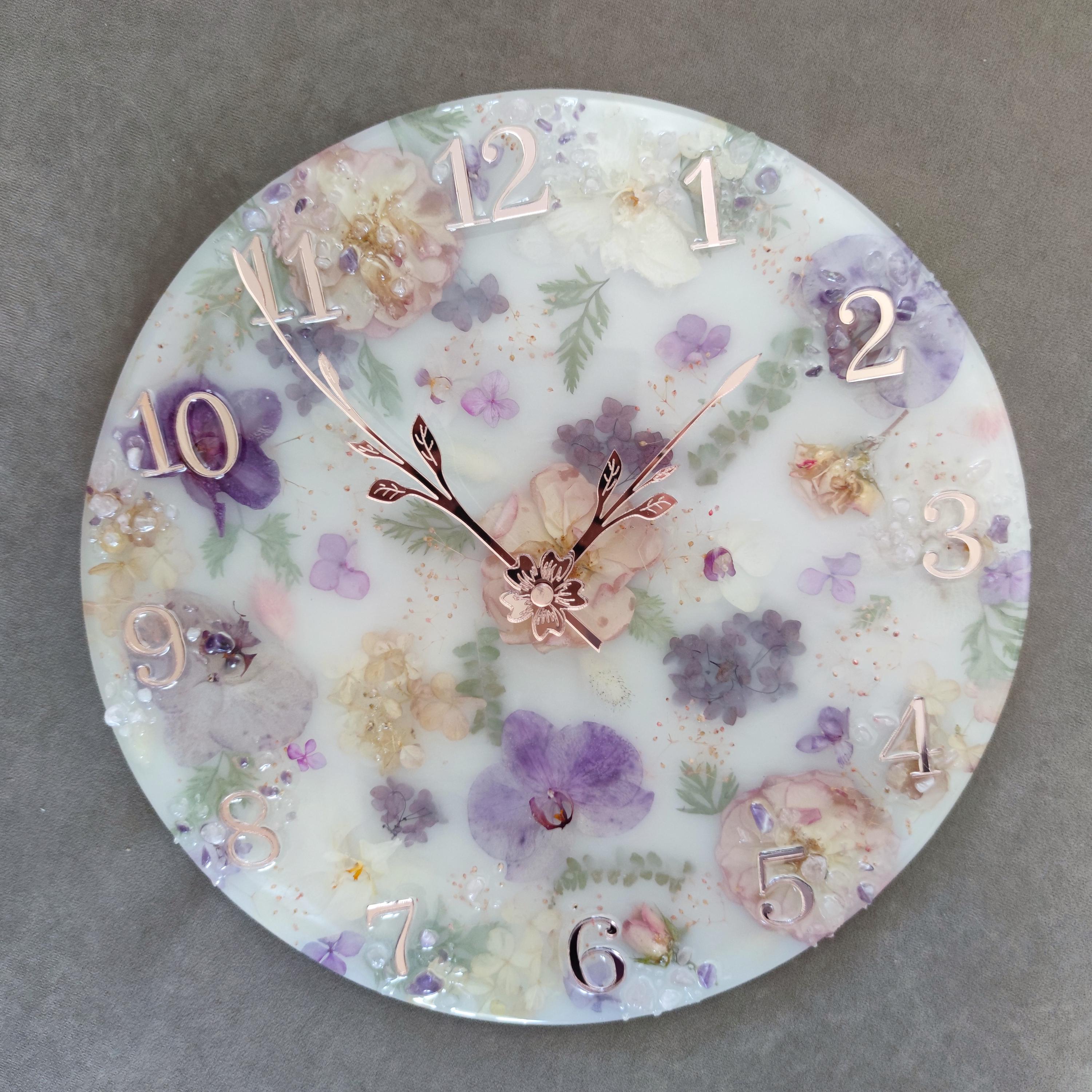Resin Flower Wall Clock, Floral Preservation Wall Art, Dried Flower Art ...