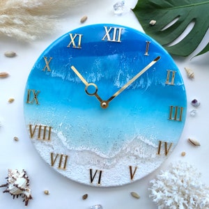 Epoxy Beach Clock Custom Ocean Resin Wall Art, Newlywed Gift, Coastal ...