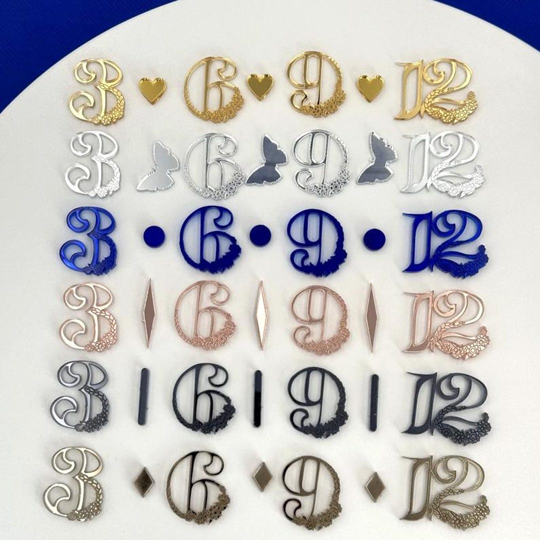 Mirror Acrylic Numbers 12, 3, 6, 9 Flower Resin Clock DIY Mirrored ...