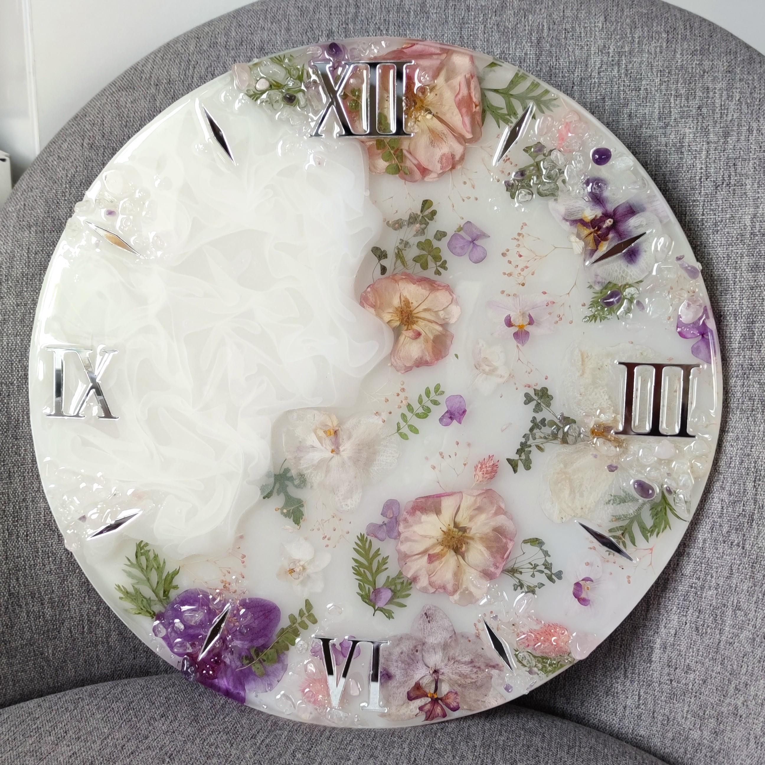 Resin Flower Wall Clock, Floral Preservation Wall Art, Dried Flower Art ...