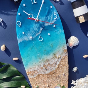Surfboard Wall Clock Unique Nautical Decor Ocean Resin Art Clock ...