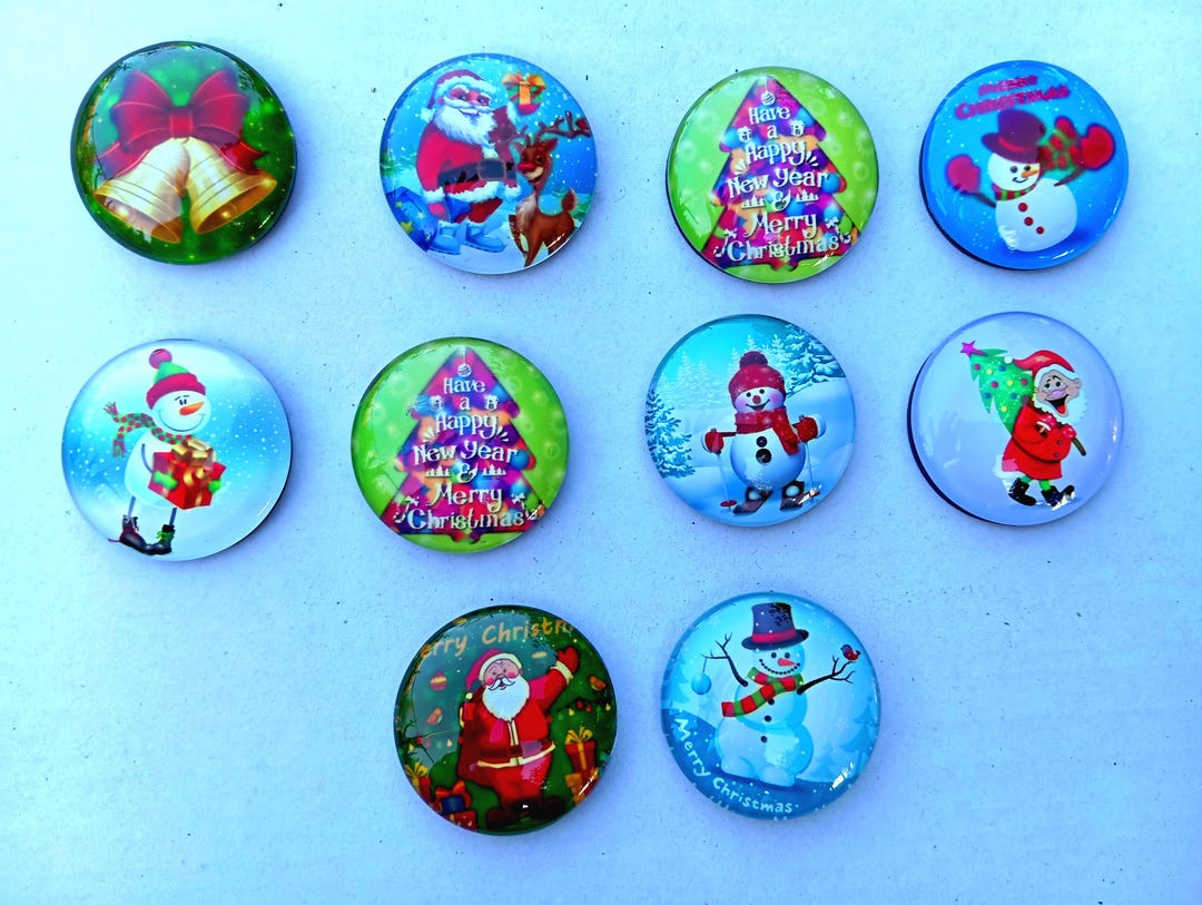 Vintage Christmas Fridge Magnets, Glass Xmas Magnets, Holiday Magnets ...