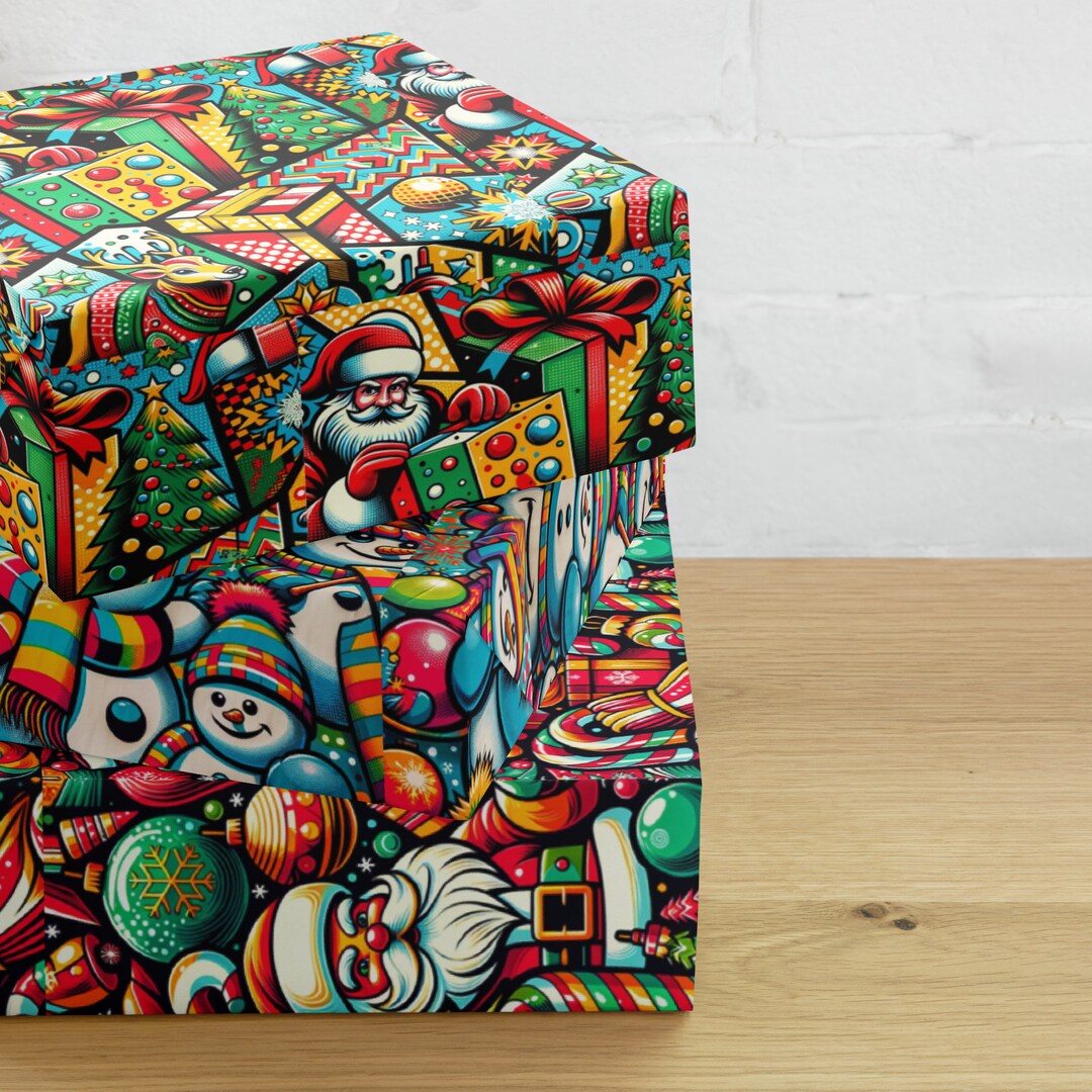 Pop Art Wrapping Paper Cartoon Gift Paper Santa Gift Wrap Animated Gift ...