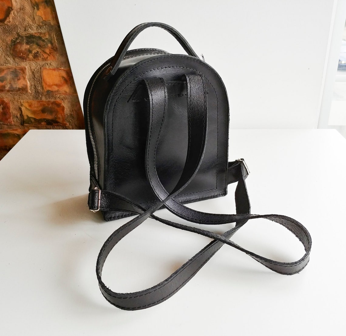Trendy Handmade Black Genuine Leather Mini Backpack Decorated - Etsy