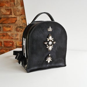 Trendy Handmade Black Genuine Leather Mini Backpack Decorated - Etsy