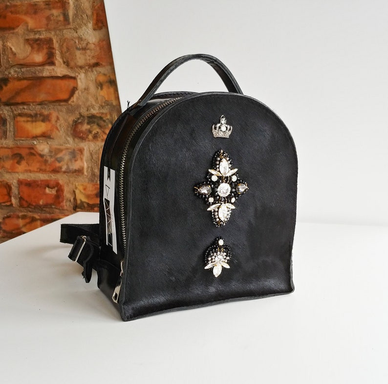 Trendy Handmade Black Genuine Leather Mini Backpack Decorated - Etsy