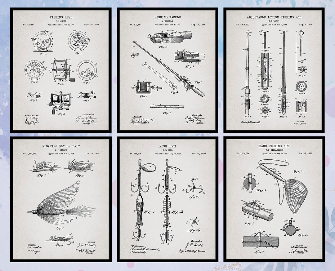 Set of 6 Vintage Fishing Patent Prints. Fishing Gift. Fishing - Etsy