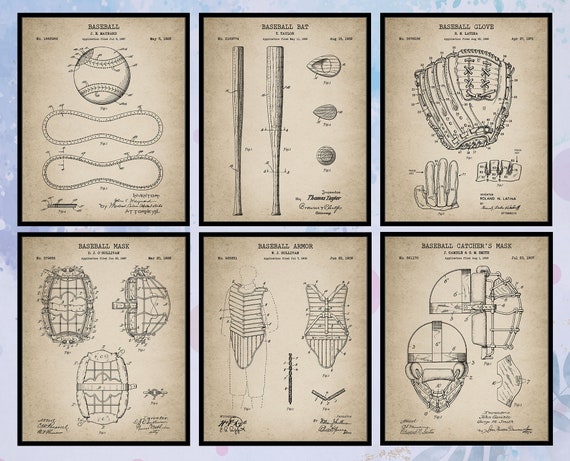Set of 6 Vintage Baseball Patent Print. Baseball Poster. - Etsy