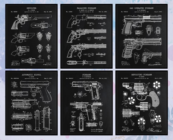 Set of 6 Gun Patent Print. Magazine Firearm Wall Art. Revolver - Etsy