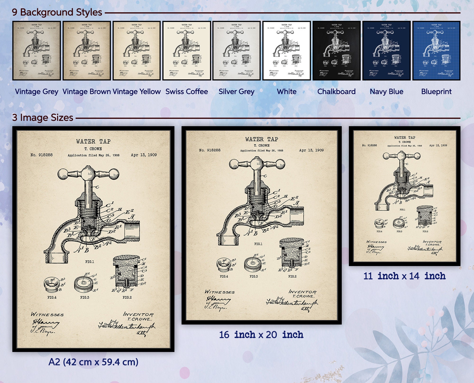 Bathroom Faucet Patent Print. Bathroom Wall Art. Faucet Valve | Etsy