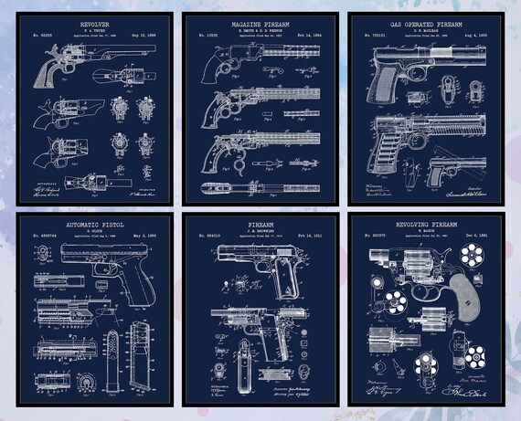 Set of 6 Vintage Gun Patent Print. Revolver Art. Magazine - Etsy