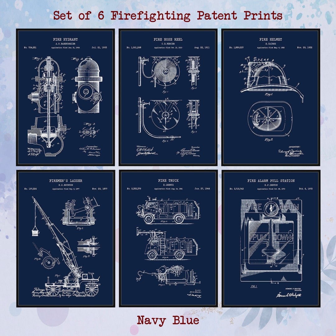 Set of 6 Vintage Fire Fighter Patent Prints. Firefighter Gift. Man Cave ...