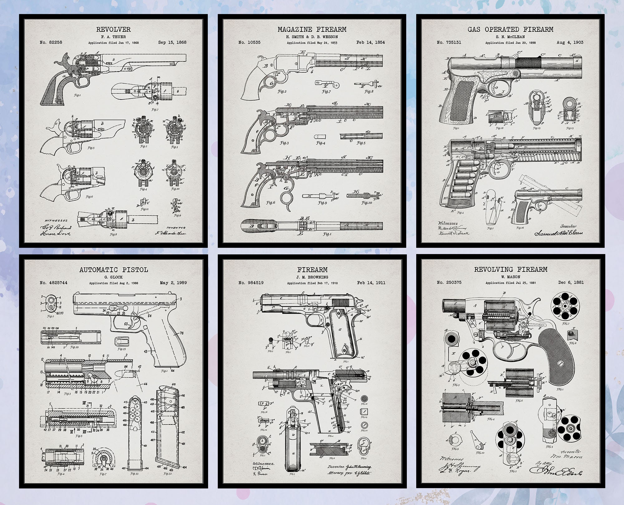 Set of 6 Vintage Gun Patent Print. Revolver. Firearm Wall Art - Etsy