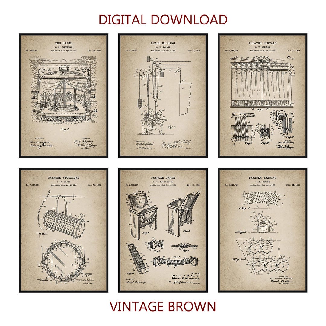 Set of 6 Vintage Theater Patent Wall Art Prints - Musical & Stage ...