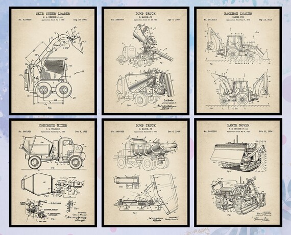 Set of 6 Vintage Construction Patent Print. Heavy Construction | Etsy