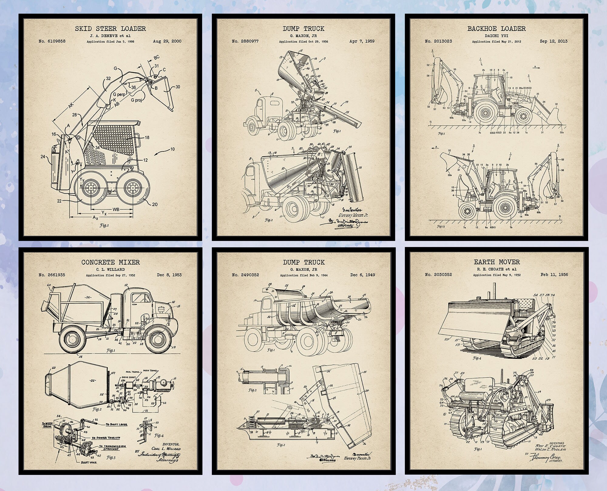 Set of 6 Vintage Construction Patent Print. Heavy Construction - Etsy