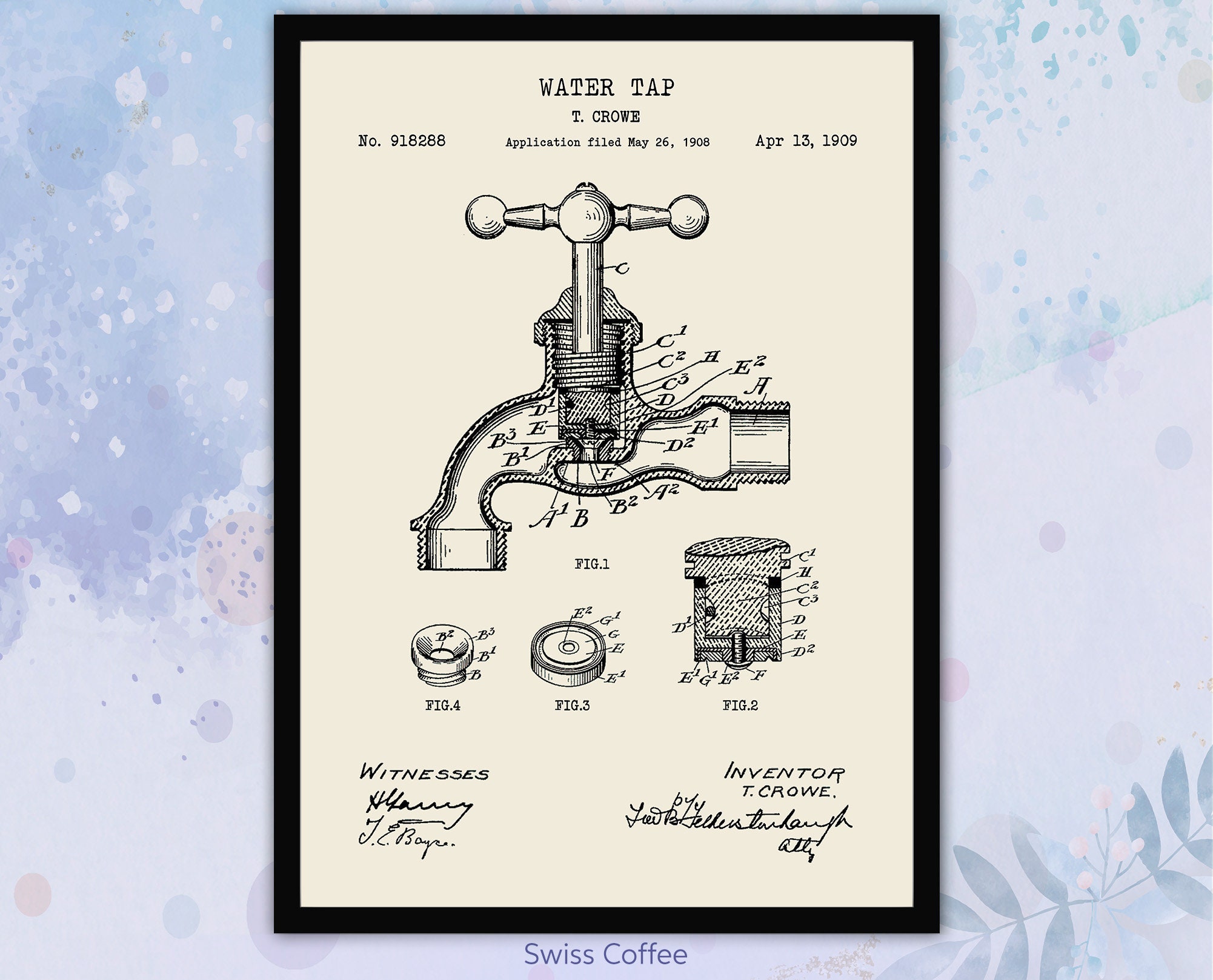 Bathroom Faucet Patent Print. Bathroom Wall Art. Faucet Valve | Etsy