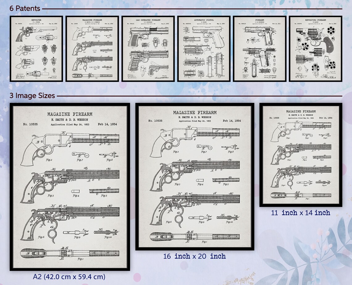 Set of 6 Vintage Gun Patent Print. Revolver. Firearm Wall Art - Etsy