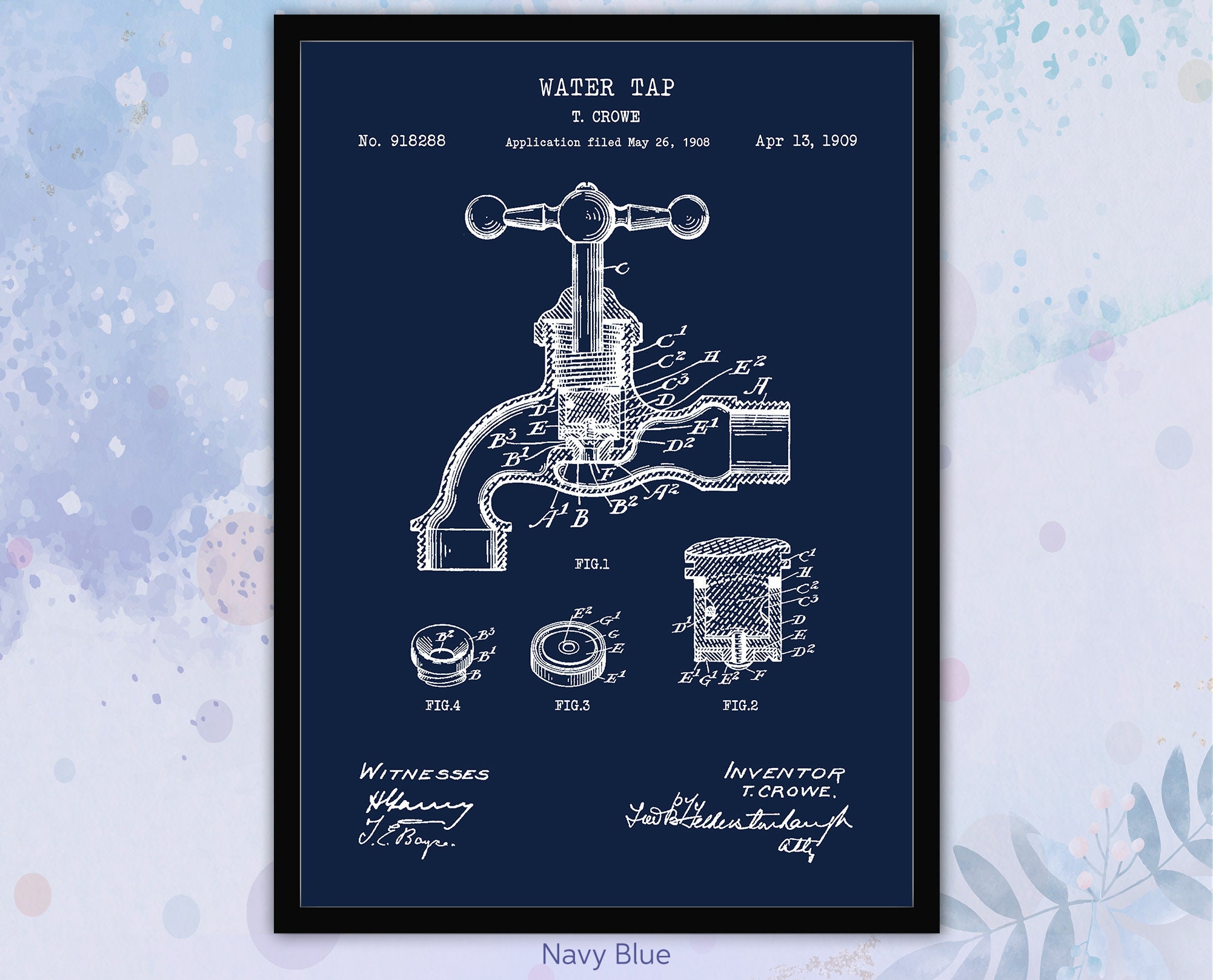 Bathroom Faucet Patent Print. Bathroom Wall Art. Faucet Valve | Etsy